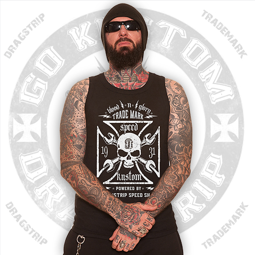Dragstrip Mens wife beater Blood N Glory Print - Black Rose